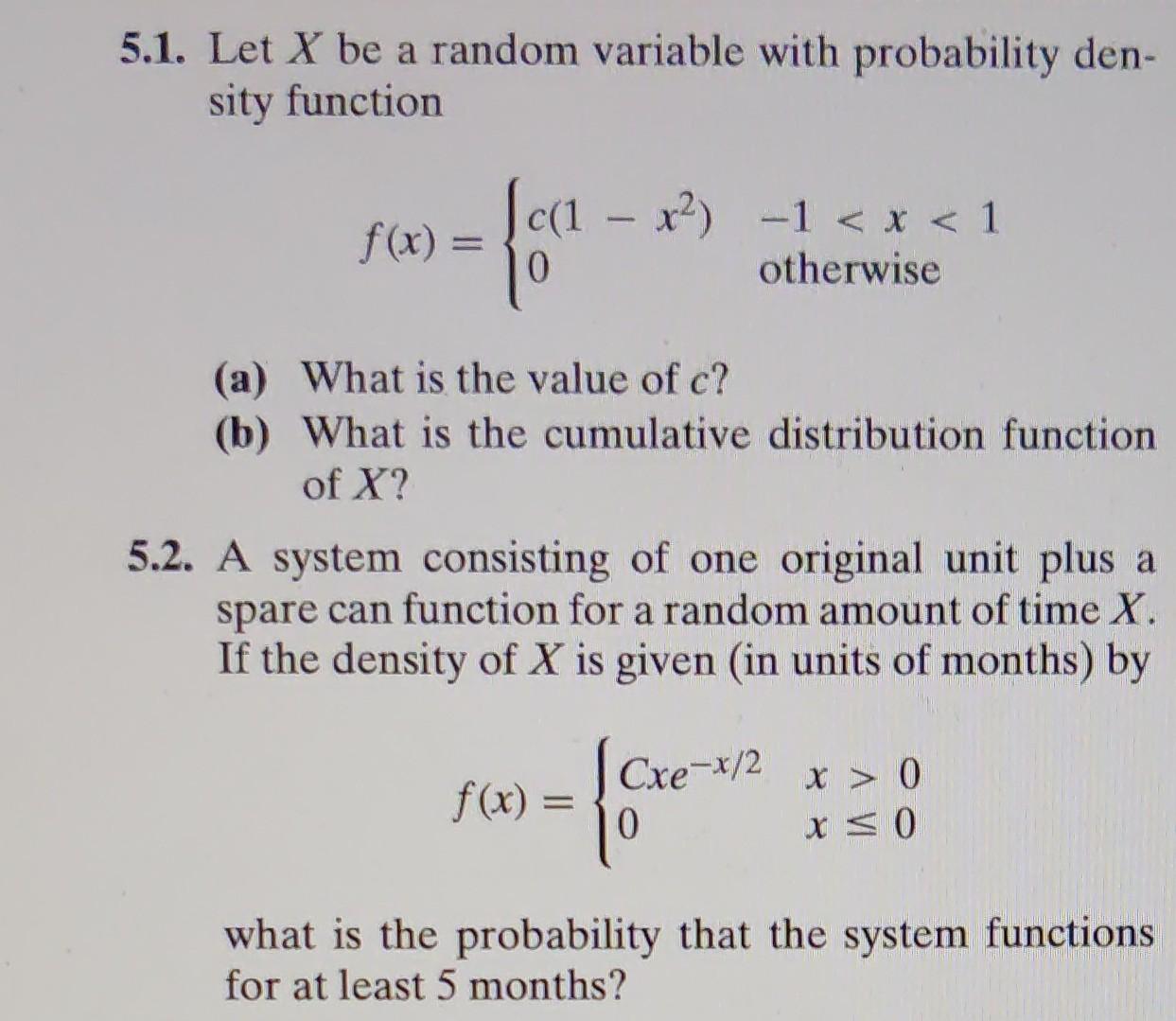 Solved 5.1. Let X be a random variable with probability | Chegg.com