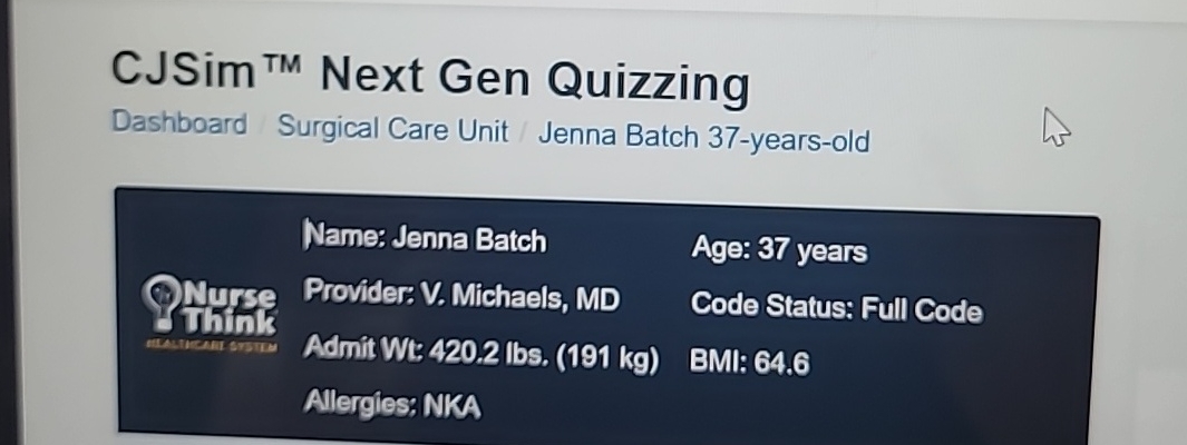 Solved CJSim ?TM ﻿Next Gen QuizzingDashboard Surgical Care | Chegg.com