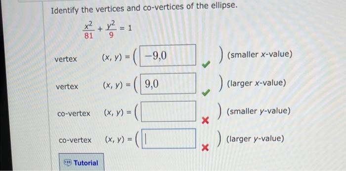 Solved Identify the vertices and co-vertices of the ellipse. | Chegg.com