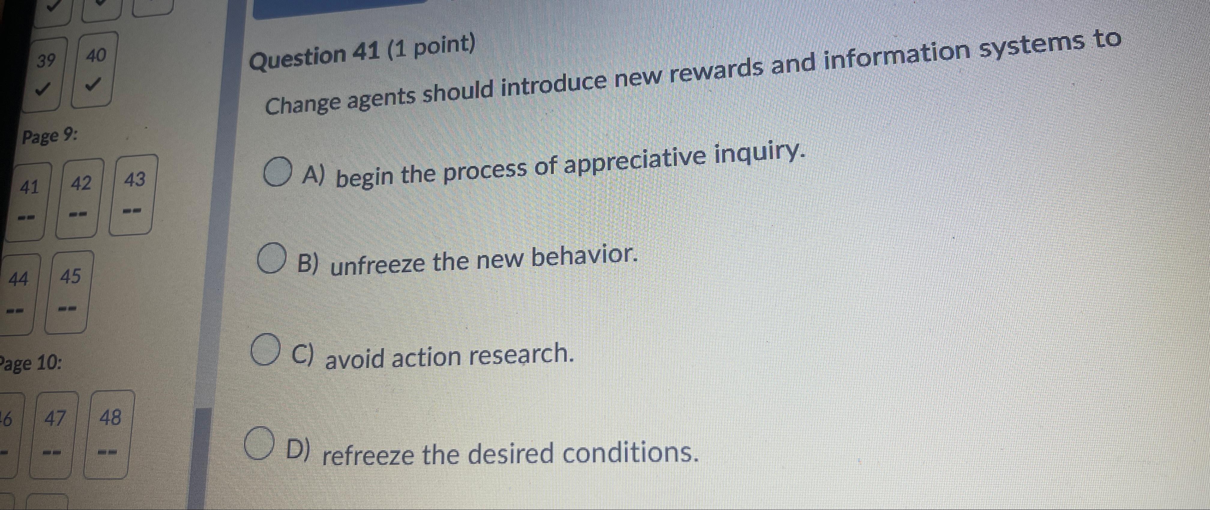 Solved Question 41 (1 ﻿point)Change agents should introduce | Chegg.com