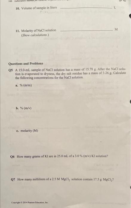 Solved Solutions, Electrolytes and Concentration 165 | Chegg.com