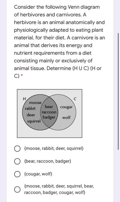 Solved Consider the following Venn diagram of herbivores and | Chegg.com