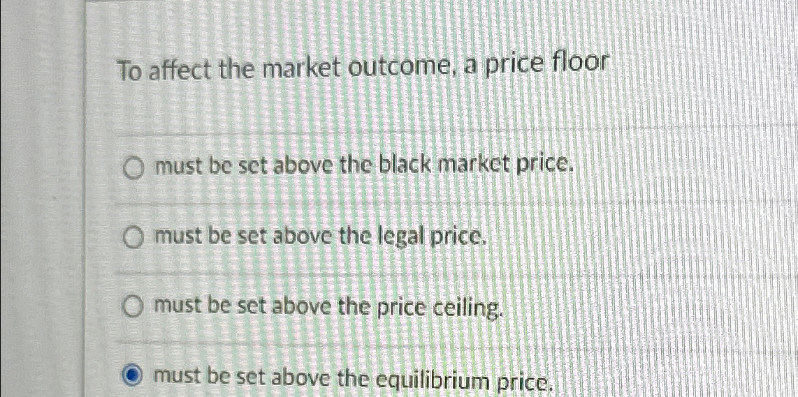 Solved To affect the market outcome, a price floormust be | Chegg.com