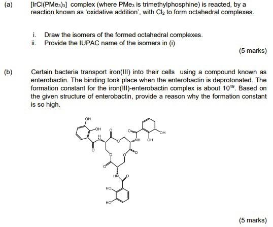 Solved (a) [IrCl(PMe3)3] complex (where PMez is | Chegg.com