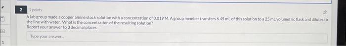 Solved Alab group made a copperamine stock solution with a | Chegg.com