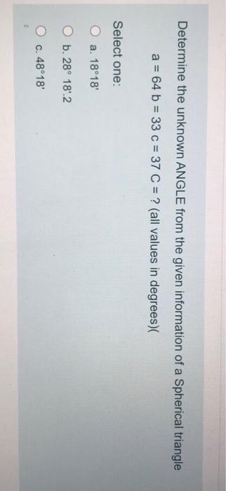 Solved Cosine rule of sides of spherical triangle states | Chegg.com