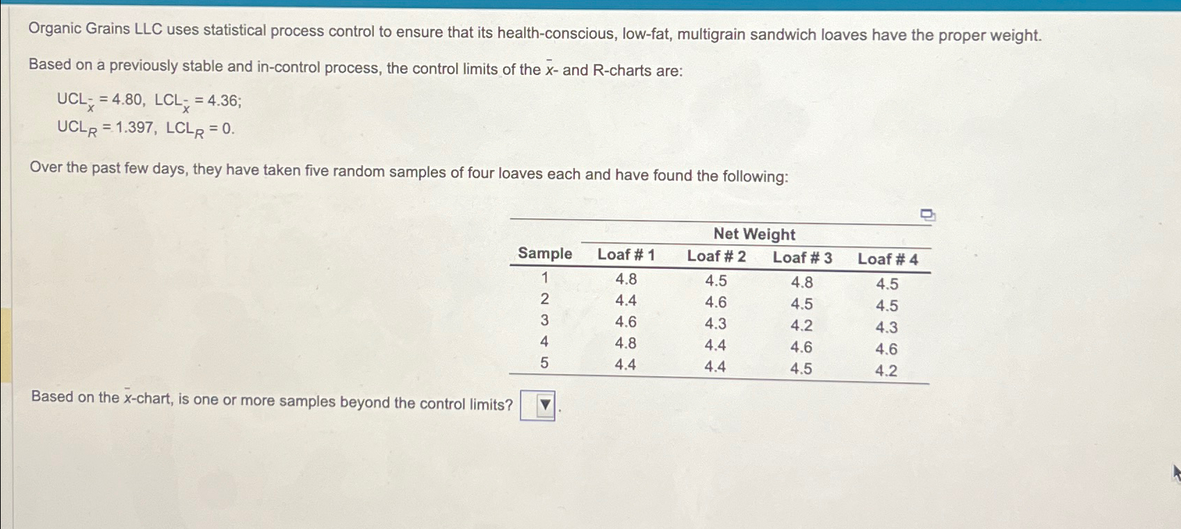Solved Organic Grains LLC uses statistical process control | Chegg.com