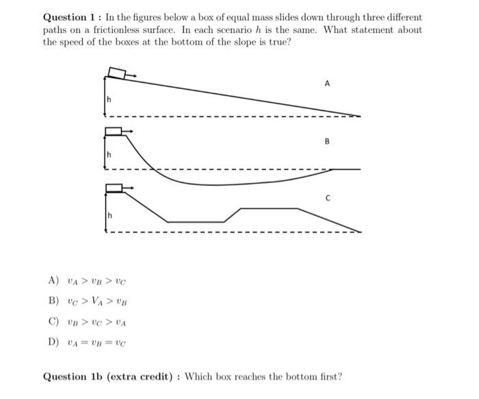Solved Question 1 : In the figures below a box of equal mass | Chegg.com
