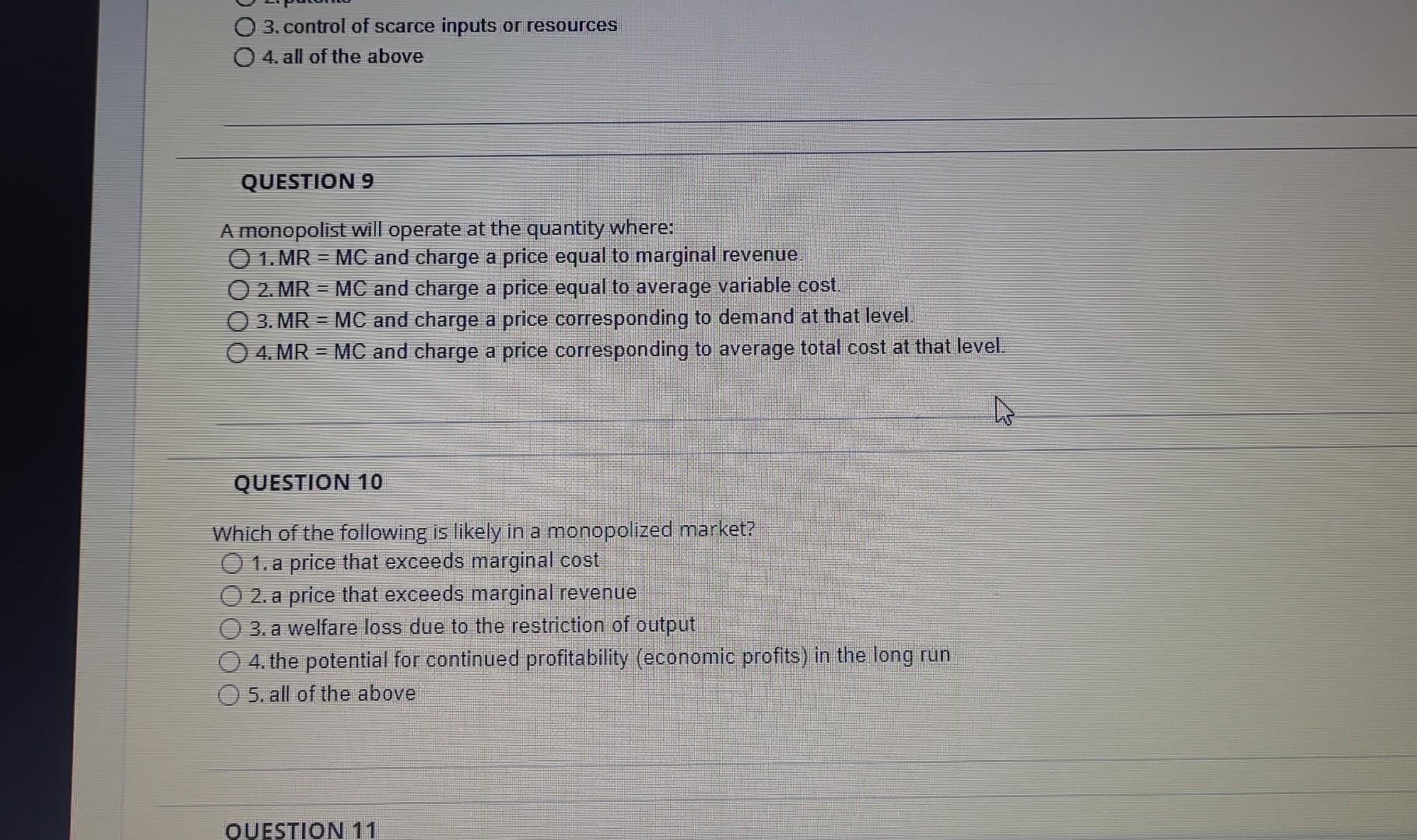 Solved 3. control of scarce inputs or resources 4. all of | Chegg.com
