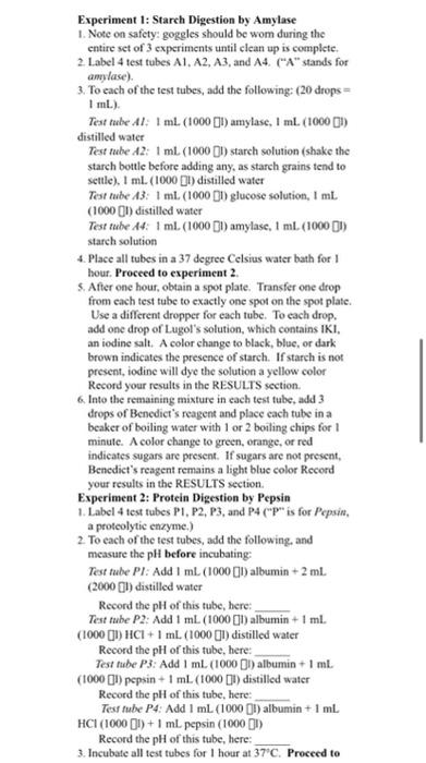 Experiment 1: Starch Digestion by Amylase 1. Note on | Chegg.com