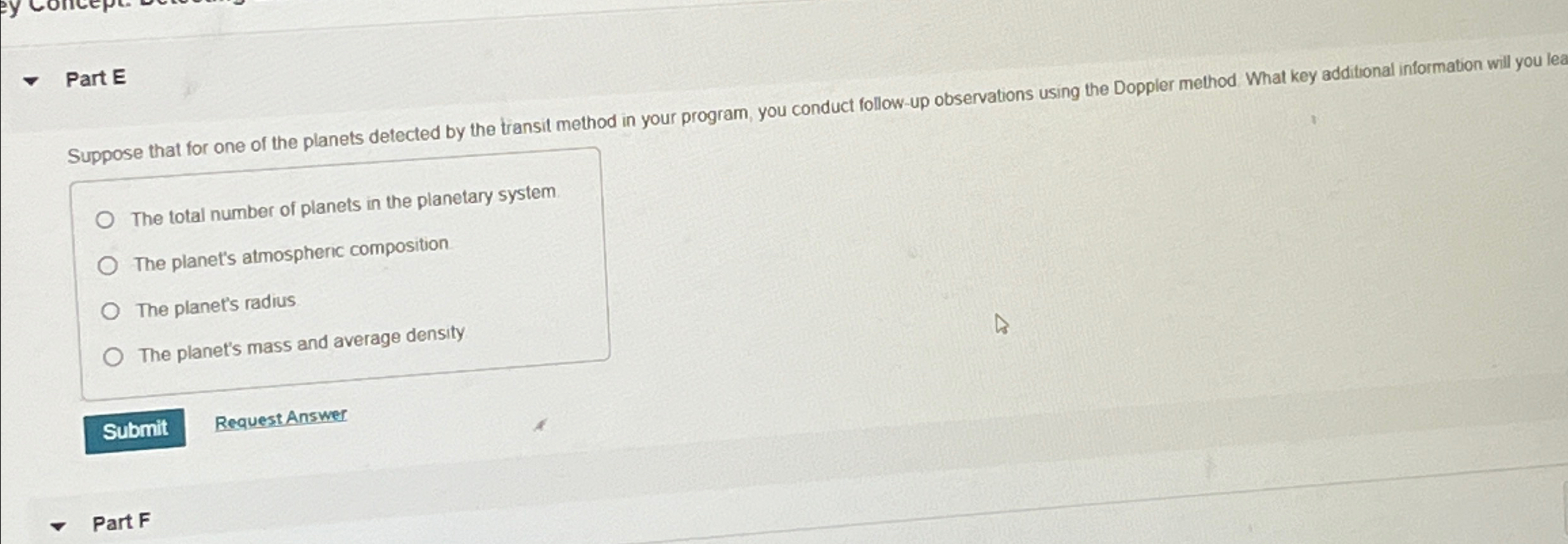Solved Part ESuppose that for one of the planets detected by | Chegg.com