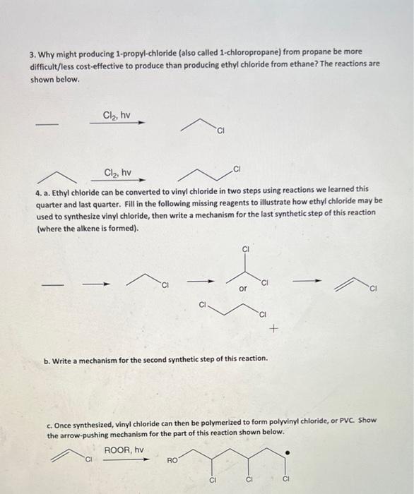 Solved 3. Why might producing 1-propyl-chloride (also called | Chegg.com