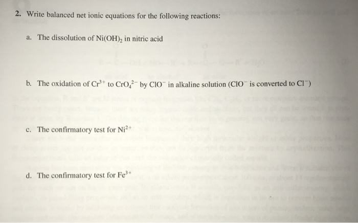 Solved 2. Write balanced net ionic equations for the | Chegg.com