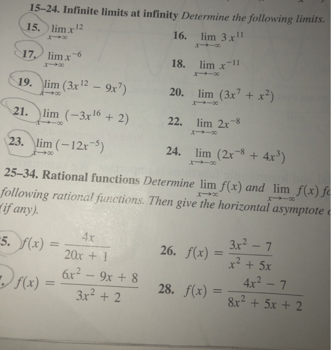 Solved 15–24. Infinite limits at infinity Determine the | Chegg.com