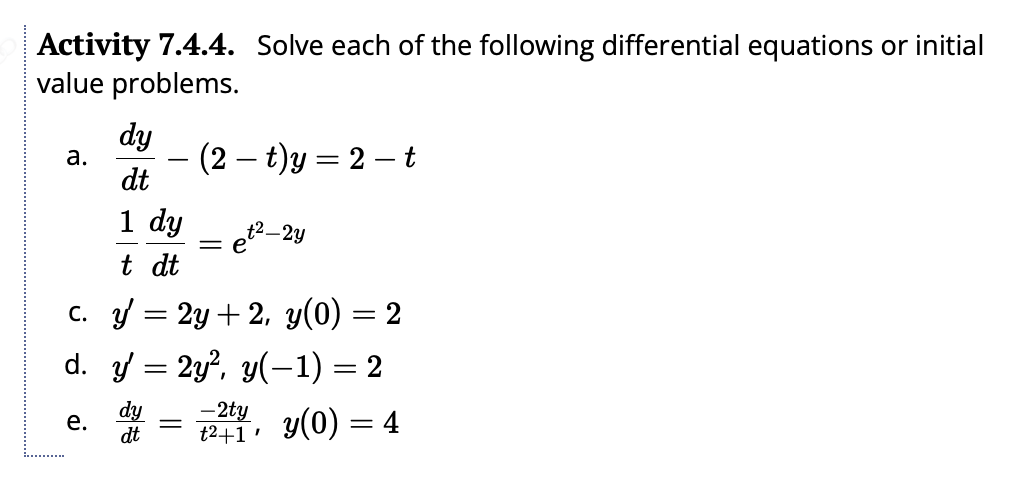 Solved Activity 7.4.4. ﻿Solve each of the following | Chegg.com