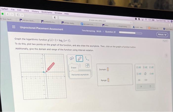 Solved Graph the logarithmic function g(x)=2+log2(x+1). To | Chegg.com