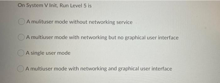 Solved On System V Init, Run Level 5 is A mulituser mode | Chegg.com
