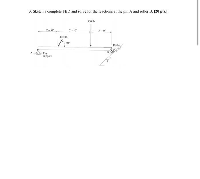 Solved 3. Sketch a complete FBD and solve for the reactions | Chegg.com