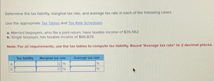 Solved Determine the tax liability, marginal tax rate, and | Chegg.com