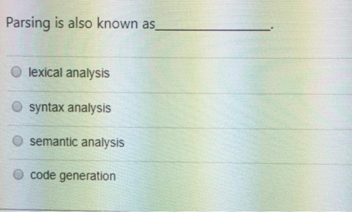Solved Parsing is also known as lexical analysis syntax | Chegg.com