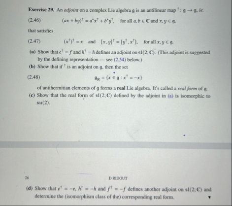Solved Exercise 29. ﻿An adjoint on a complex Lie algebra g | Chegg.com