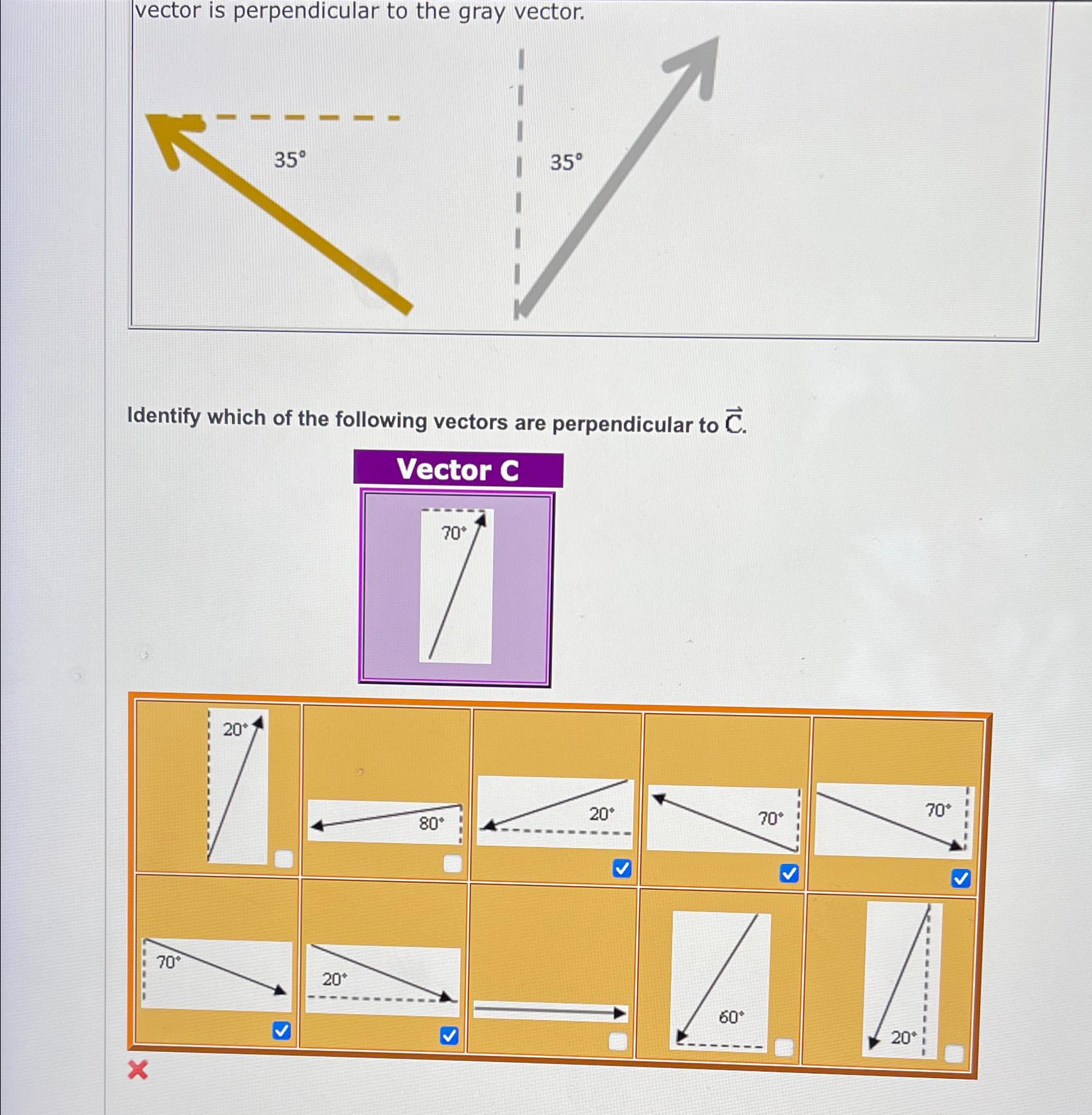 Solved vector is perpendicular to the gray vector.Identify | Chegg.com