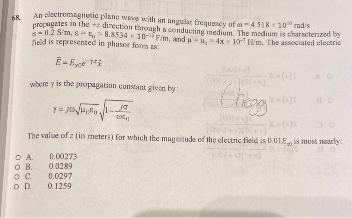 Solved 68. An electromagnetic plane wave with an angular | Chegg.com