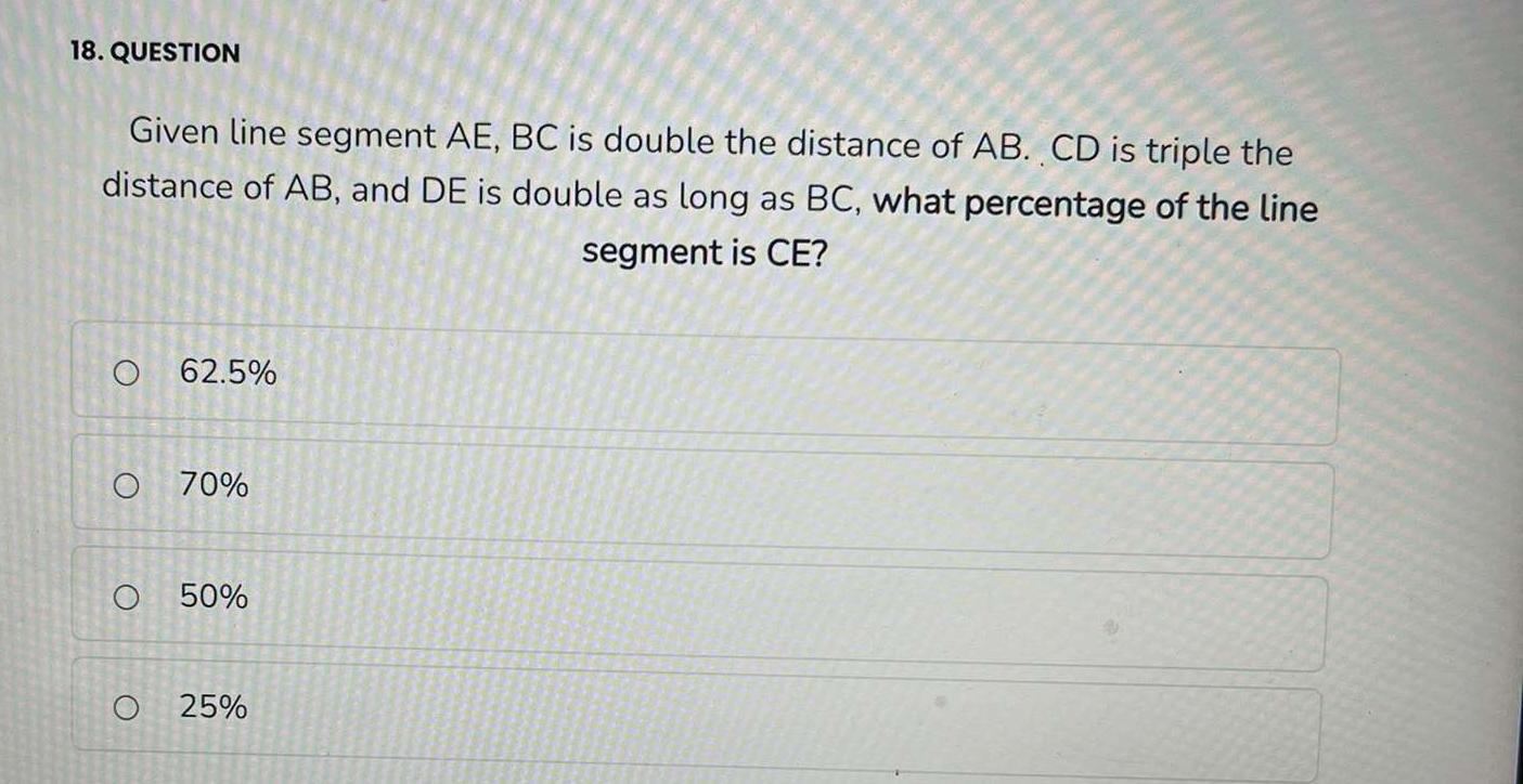 Solved QUESTIONGiven line segment AE,BC ﻿is double the | Chegg.com