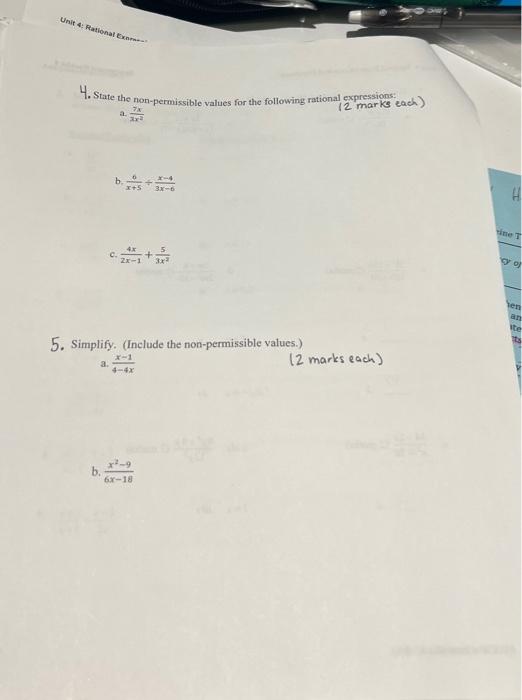 Solved 4. State the non-permissible values for the following | Chegg.com