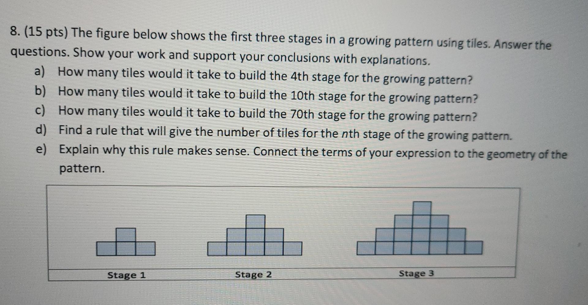 Solved 8. (15 pts) The figure below shows the first three | Chegg.com