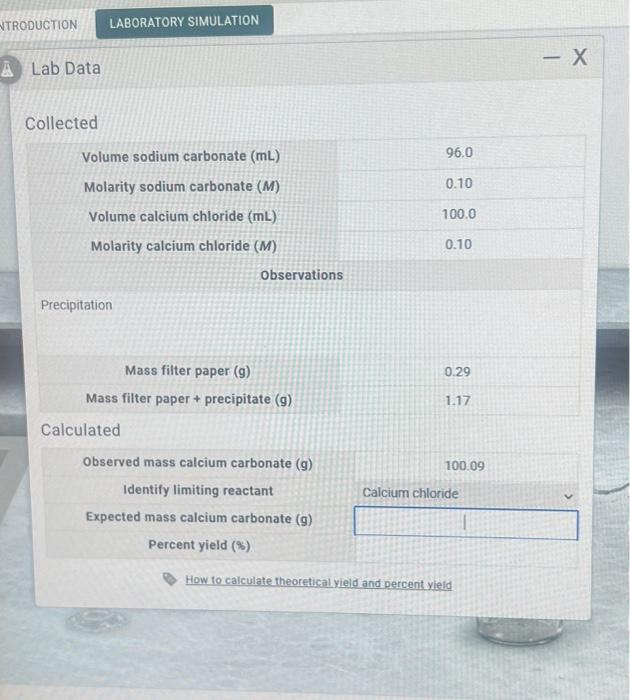 Solved Lab Data LABORATORY SIMULATION Collected Volume | Chegg.com