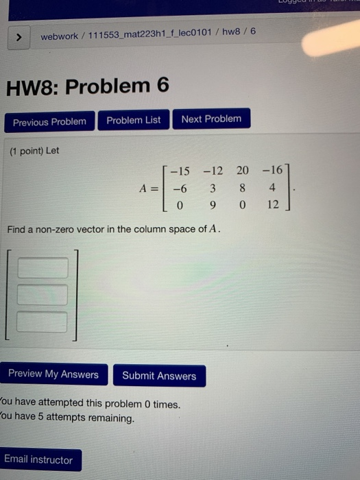 Solved webwork / 111553_mat223h1_f_lec0101 /hw8 / 6 HW8: | Chegg.com