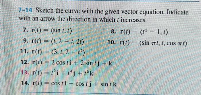 Solved 7-14 Sketch the curve with the given vector equation. | Chegg.com