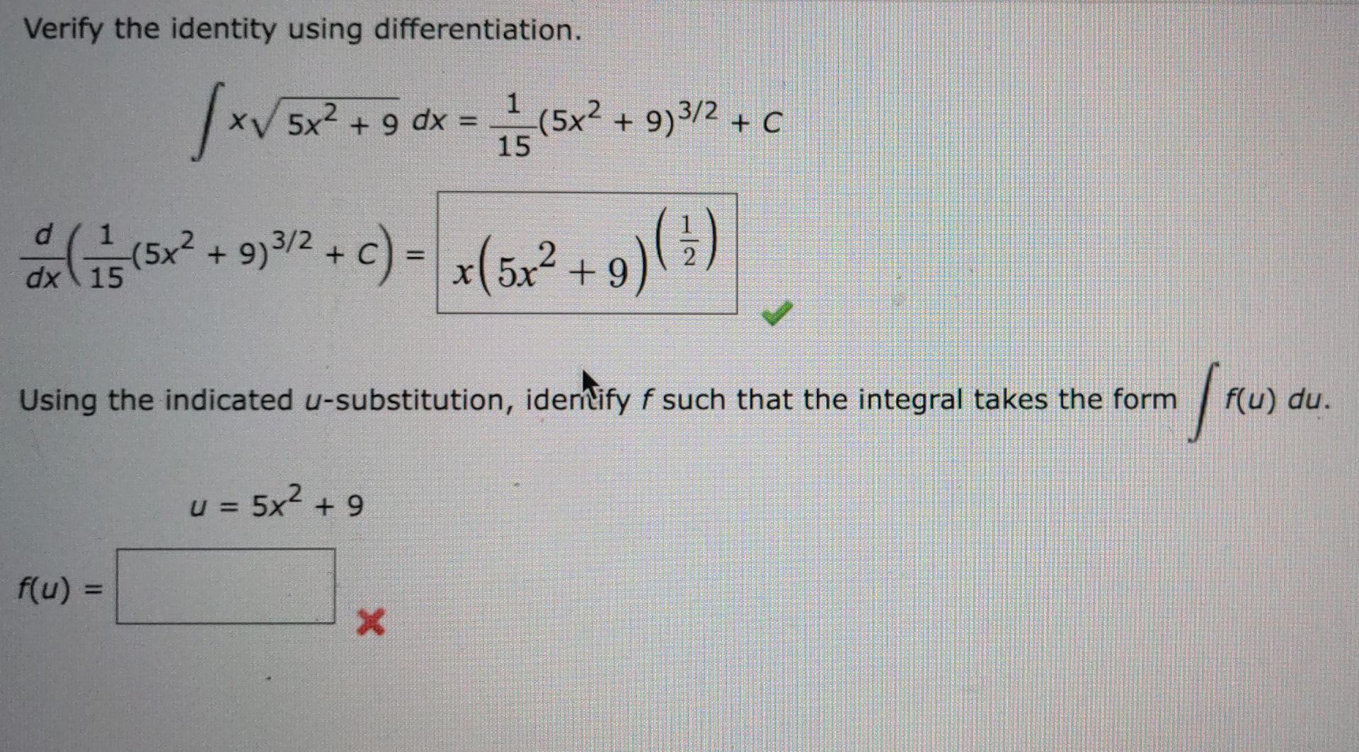 Solved Verify the identity using differentiation. 5x2 + 9 dx | Chegg.com