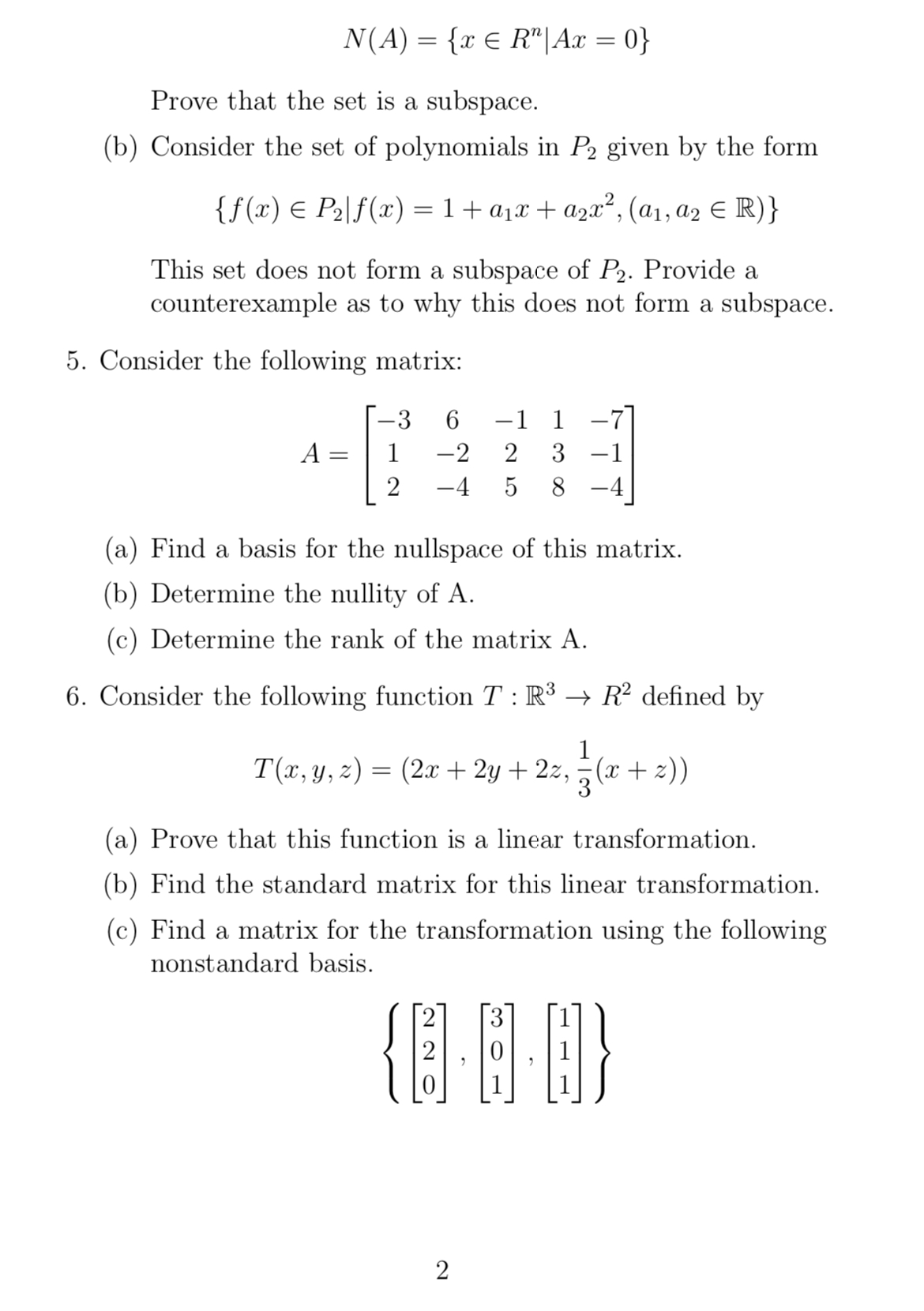 Solved N(A)={xinRn|Ax=0}Prove that the set is a subspace.(b) | Chegg.com