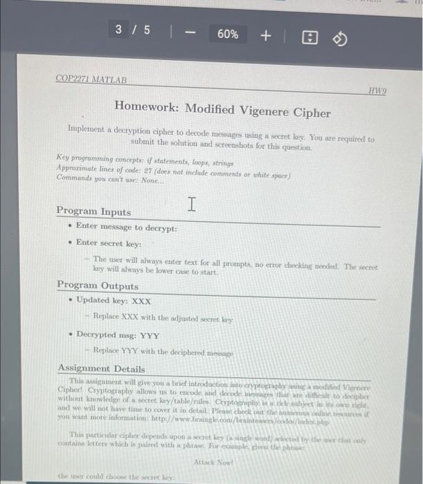 Solved 3 / 5 60% + COP2271 MATLAB HU Homework: Modified | Chegg.com