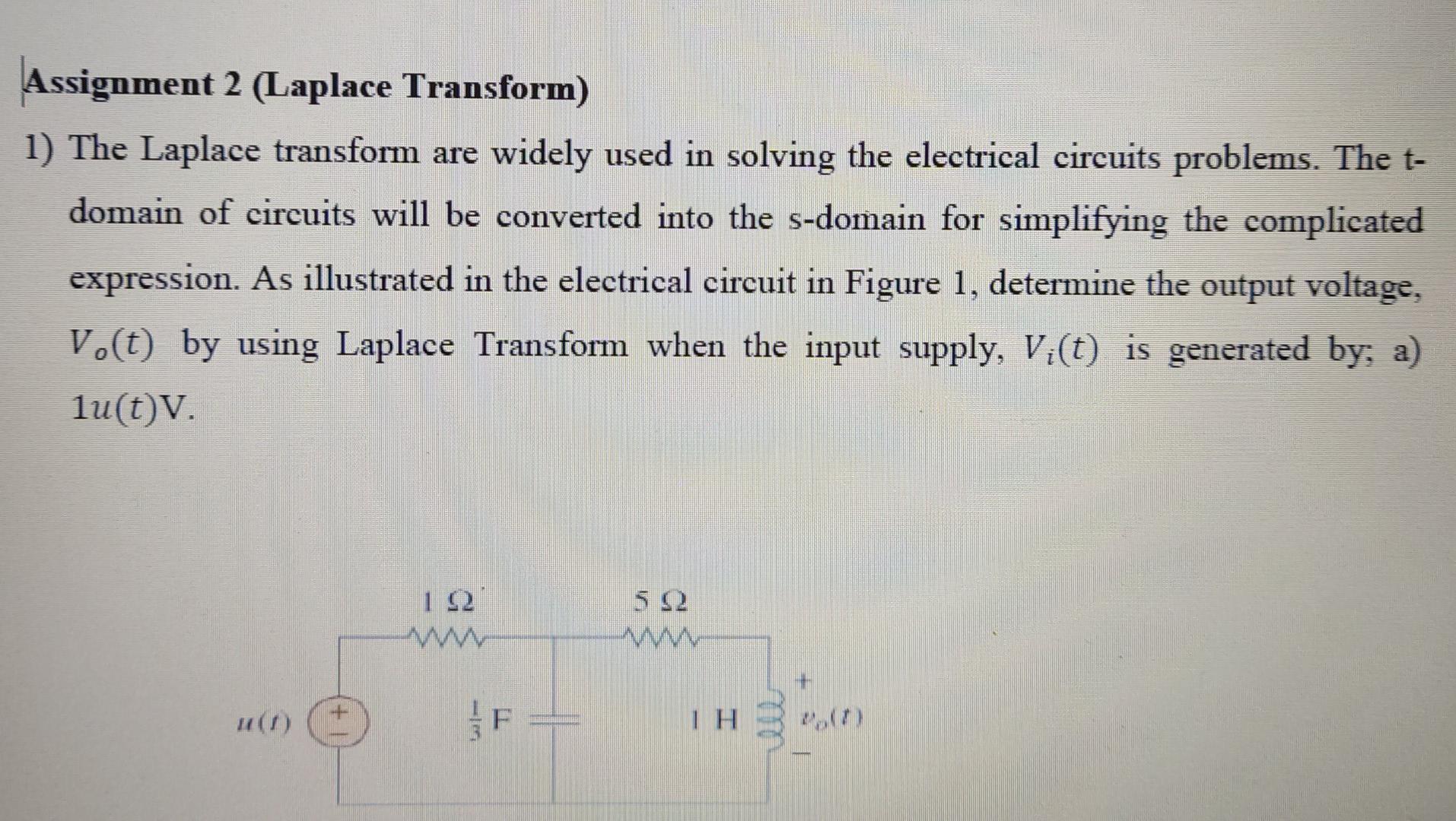 Solved Assignment 2 (Laplace Transform) 1) The Laplace | Chegg.com