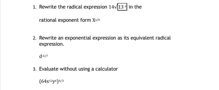 Solved 1 Rewrite The Radical Expression 14139 In The