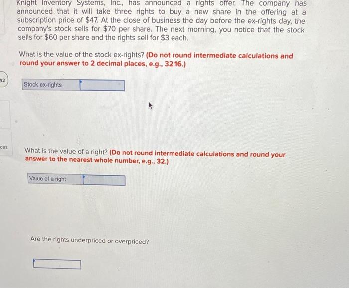 Solved Knight Inventory systems, Inc., has announced a | Chegg.com
