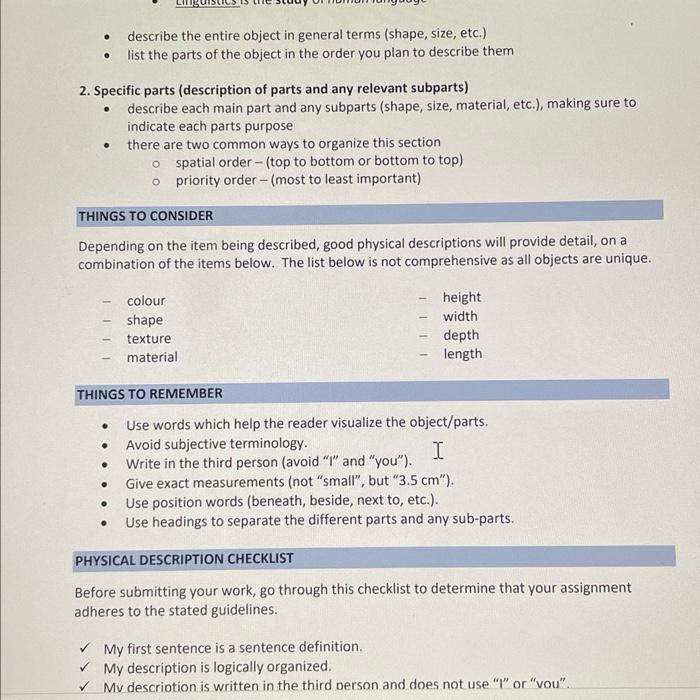PHYSICAL DESCRIPTION ASSIGNMENT basically you have to | Chegg.com