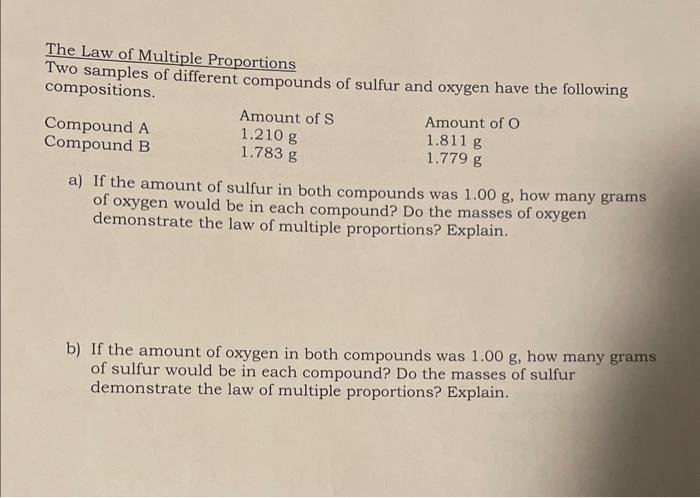 Solved The Law of Multiple Proportions Two samples of | Chegg.com