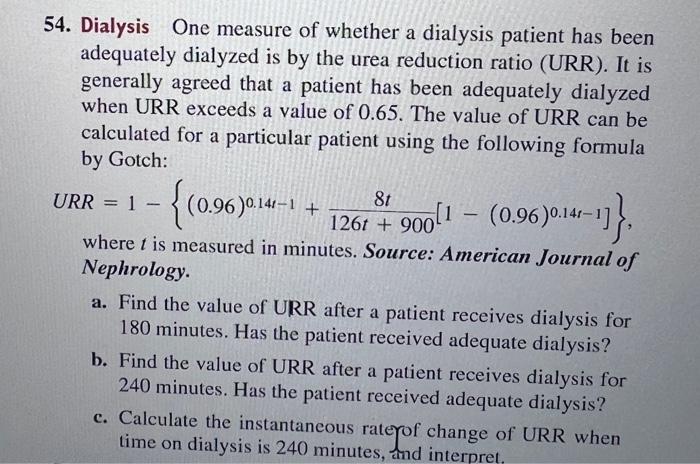 Solved 54. Dialysis One measure of whether a dialysis | Chegg.com