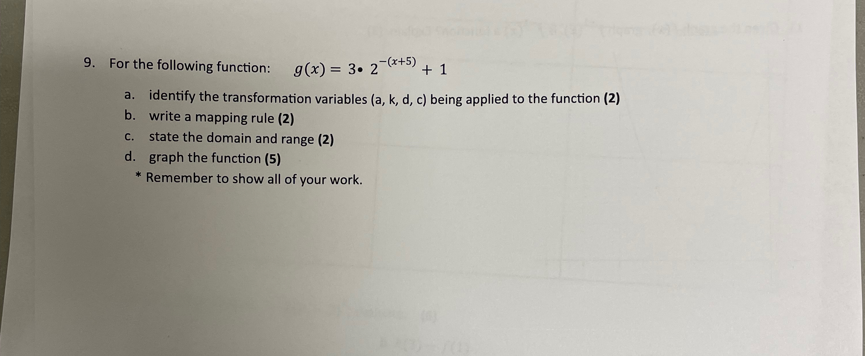 Solved For the following function: g(x)=3*2-(x+5)+1a. | Chegg.com