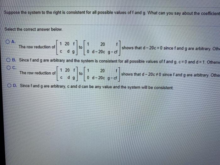 Solved Suppose the system to the right is consistent for all | Chegg.com