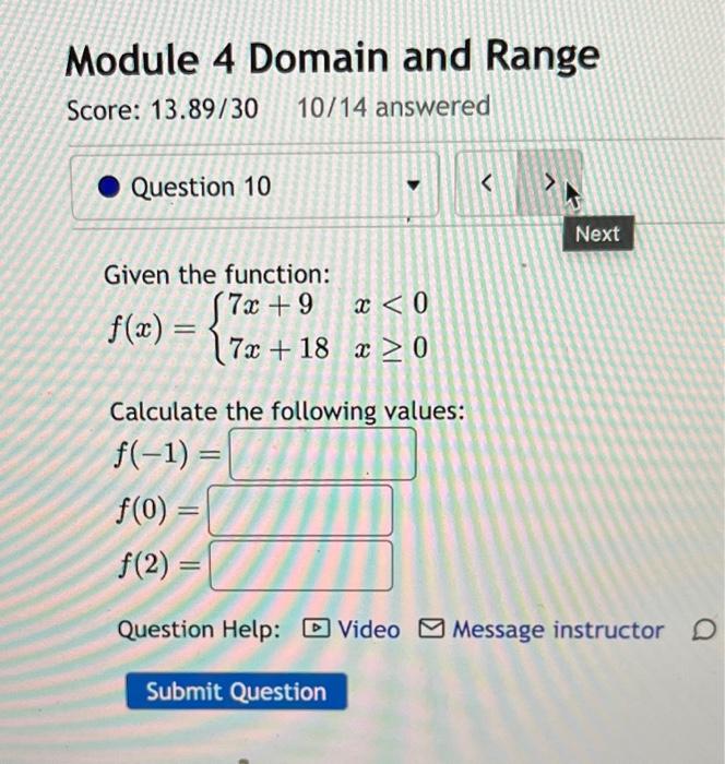 Solved Module 4 Domain and Range Score: 13.89/3010/14 | Chegg.com