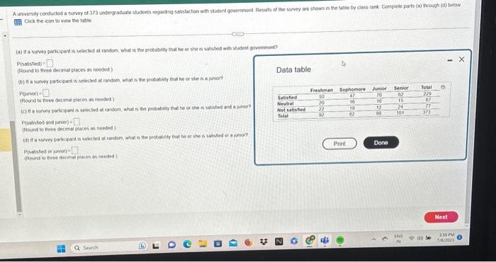 Solved Click the icon lo viow the ratle P(salsted) = (Thound | Chegg.com