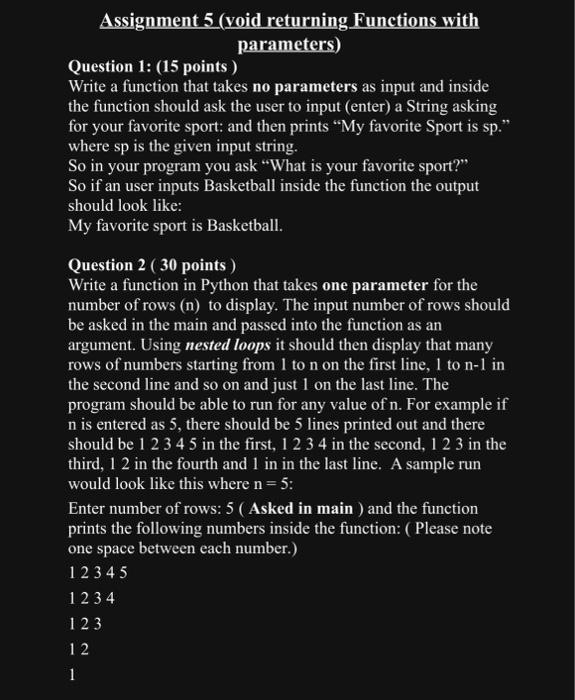 Solved Assignment 5 (void returning Functions with | Chegg.com