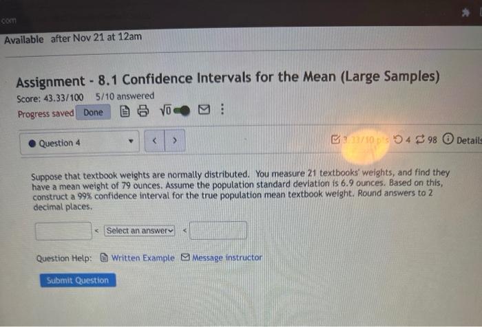 Solved Assignment - 8.1 Confidence Intervals for the Mean | Chegg.com