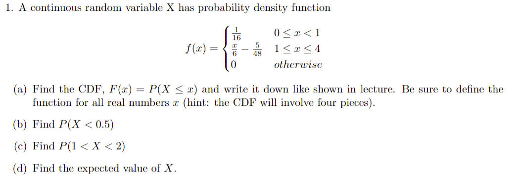 Solved A continuous random variable x ﻿has probability | Chegg.com