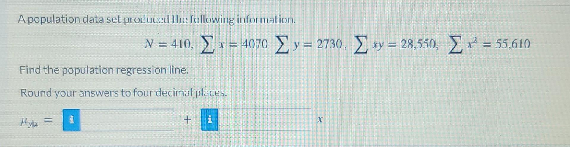 Solved A population data set produced the following | Chegg.com
